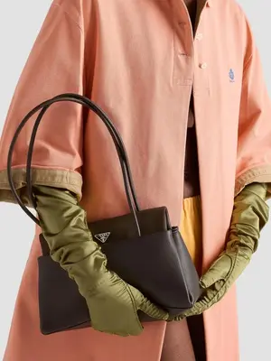 Prada Passage Medium Leather Shoulder Bag With Nylon Flap - Brown