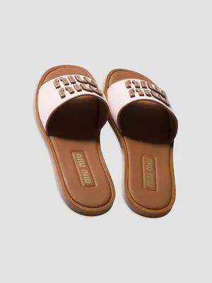 Miu Miu Canvas And Leather Slides - Pink
