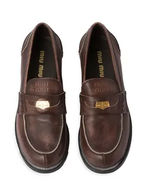 Miu Miu Vintage-effect Leather Penny Loafers - Brown