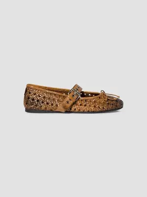 Miu Miu Woven Leather Ballerinas With Strap And Buckle