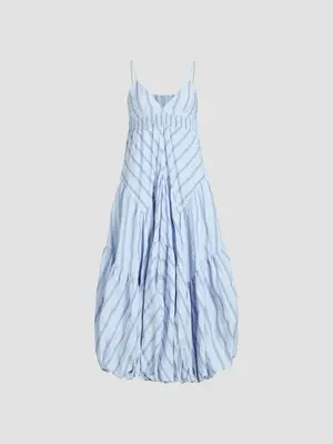 Cinq À Sept Evory Striped Cotton-blend Midi-dress - Blue Multi