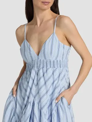 Cinq À Sept Evory Striped Cotton-blend Midi-dress