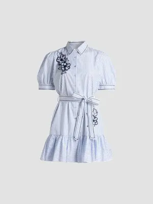 Cinq À Sept Zadie Floral Embroidered Pinstriped Minidress - White Multi