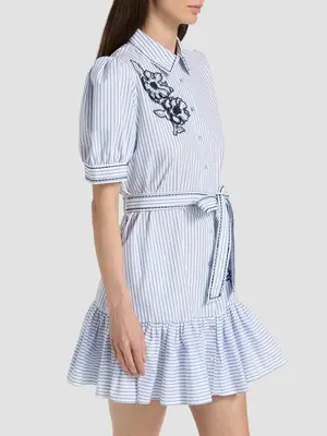 Cinq À Sept Zadie Floral Embroidered Pinstriped Minidress - White Multi