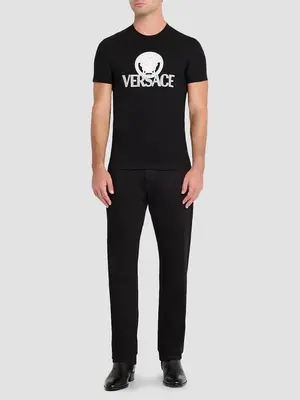 Versace Medusa Logo Cotton Crewneck T-shirt - Black