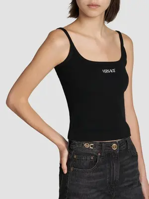 Versace Rib-knit Stretch Cotton Tank