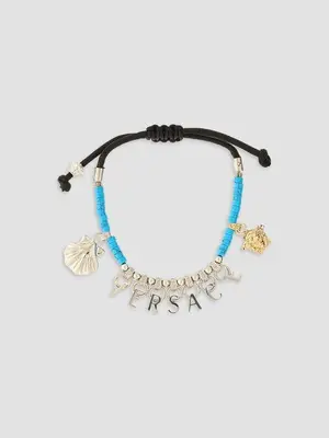 Versace Goldtone & Waxed Cotton Cord Charm Bracelet - Blue