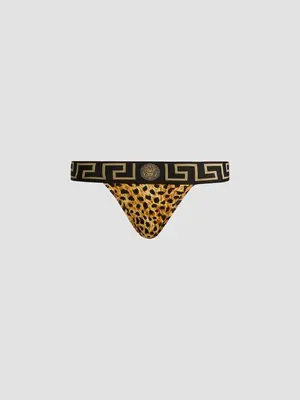 Versace Topeka Cheetah-print Stretch-jersey Thong - Neutral