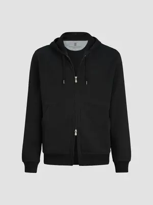Brunello Cucinelli Techno Cotton French Terry Hooded Sweatshirt With Zipper - Black