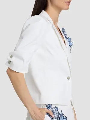 Cinq À Sept Khloe Striped Floral Appliqué Petit Blazer
