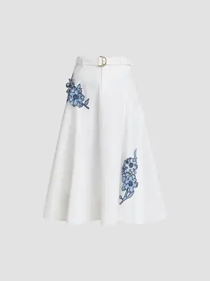 Cinq À Sept Samara Striped Floral Appliqué Midi-skirt - White Multi