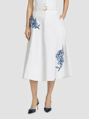 Cinq À Sept Samara Striped Floral Appliqué Midi-skirt - White Multi