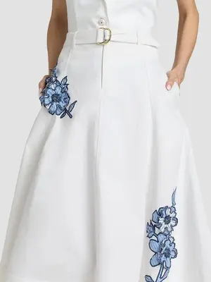 Cinq À Sept Samara Striped Floral Appliqué Midi-skirt - White Multi