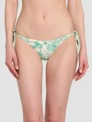 Versace Underwater Barocco-print Bikini Bottom - Eggshell Bright Blue