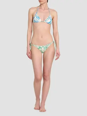 Versace Underwater Barocco-print Bikini Bottom - Eggshell Bright Blue