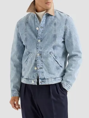 Brunello Cucinelli Denim Outerwear Jacket With Suede Collar