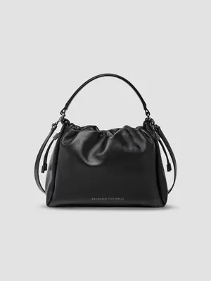 Brunello Cucinelli Mellow Small Bucket Bag In Soft Leather With Monili - Black
