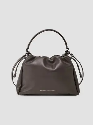 Brunello Cucinelli Mellow Small Bucket Bag In Soft Leather With Monili - Rust Brown