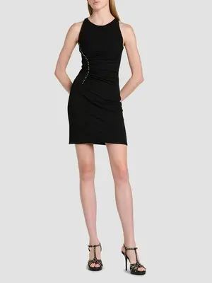 Versace Stretch Crêpe Embellished Minidress