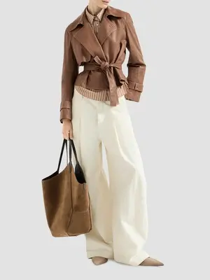 Brunello Cucinelli Vintage Nappa Leather Cropped Trench With Monili