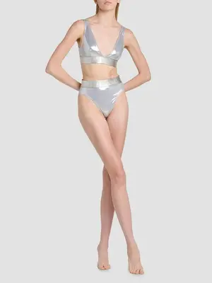 Versace Laminated Metallic High-waisted Bikini Bottom