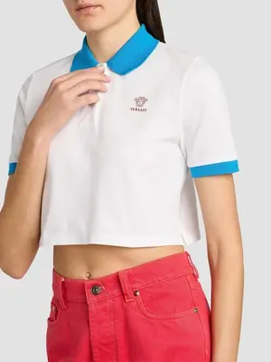 Versace Medusa Pique Crop Polo Top