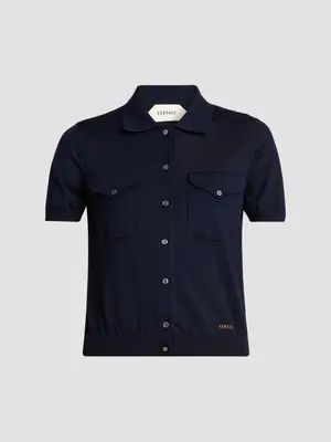 Versace Embroidered Wool Knit Short-sleeve Cardigan