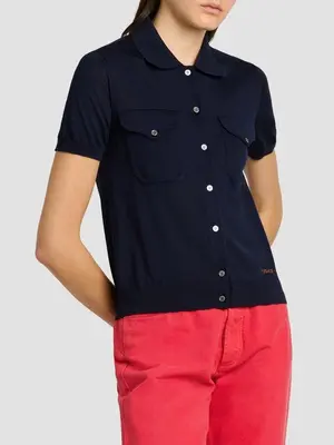 Versace Embroidered Wool Knit Short-sleeve Cardigan