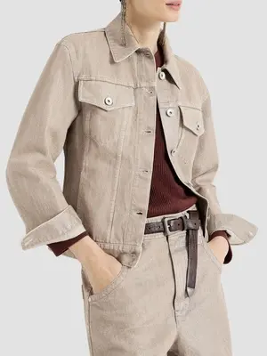 Brunello Cucinelli Beige Lamé Denim Four-pocket Outerwear Jacket
