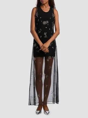 Rabanne Hotfix Floral Tulle Tank Maxi Dress