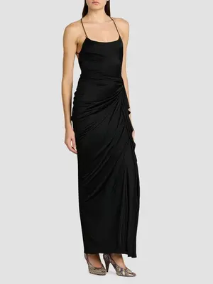 Versace Draped Jersey Column Gown