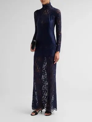 Rabanne Lace Turtleneck Maxi Dress