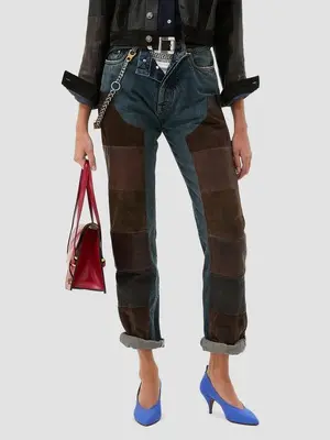 Versace Patchwork Straight-leg Leather Jeans