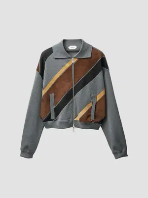 Versace Intarsia-wool & Leather Patchwork Zip Sweatshirt