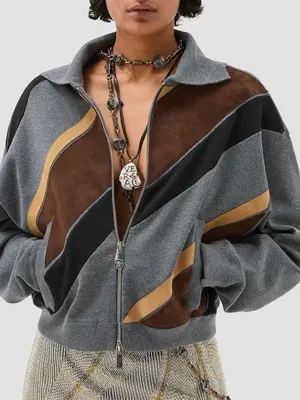 Versace Intarsia-wool & Leather Patchwork Zip Sweatshirt