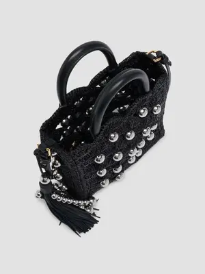 Rabanne Embellished Raffia Top Handle Bag