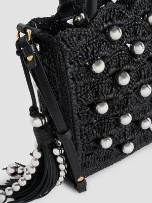 Rabanne Embellished Raffia Top Handle Bag