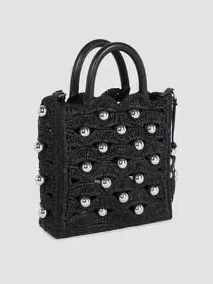 Rabanne Embellished Raffia Top Handle Bag