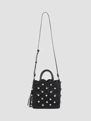 Rabanne Embellished Raffia Top Handle Bag