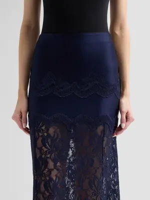 Rabanne Lace Satin Midi Skirt