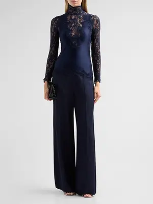 Rabanne Lace Satin Long-sleeve Top