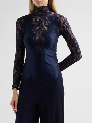 Rabanne Lace Satin Long-sleeve Top