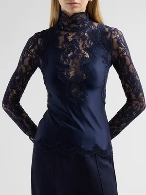 Rabanne Lace Satin Long-sleeve Top