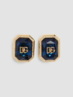 Dolce & Gabbana Goldtone & Glass Crystal Monogram Stud Earrings - Blue