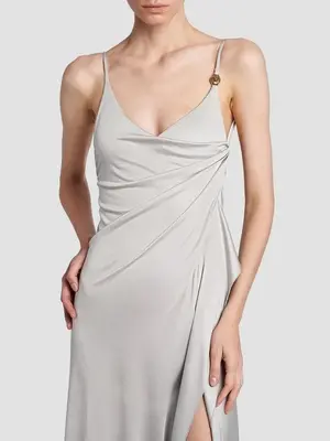 Versace La Vacanza Draped Jersey Gown - Silver Grey