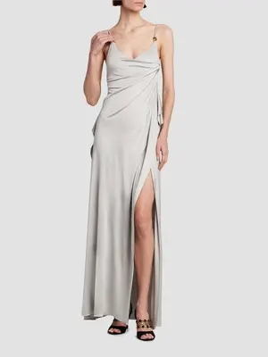 Versace La Vacanza Draped Jersey Gown - Silver Grey