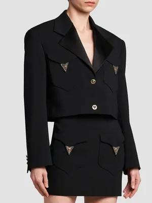 Versace La Vacanza Hardware-embellished Wool Crop Blazer