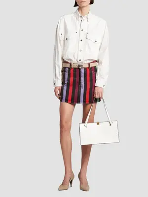 Versace La Vacanza Striped Rigid Denim Miniskirt