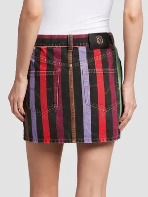 Versace La Vacanza Striped Rigid Denim Miniskirt