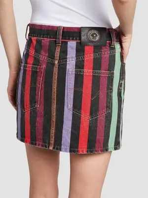 Versace La Vacanza Striped Rigid Denim Miniskirt